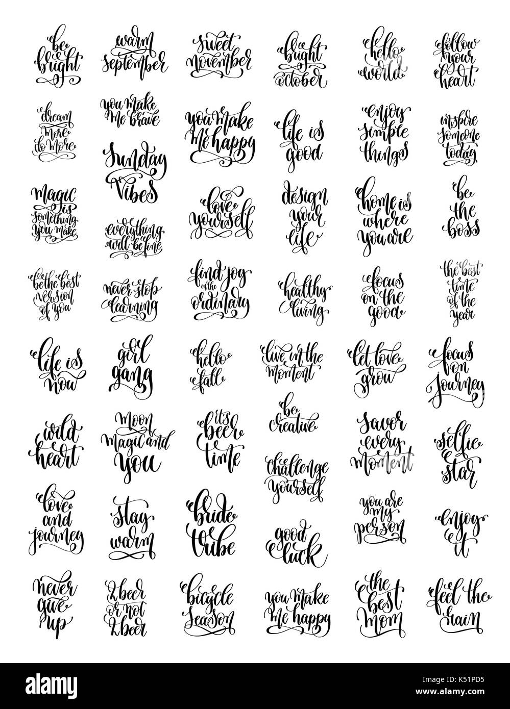 set of 50 black and white hand lettering inscription positive qu Stock ...