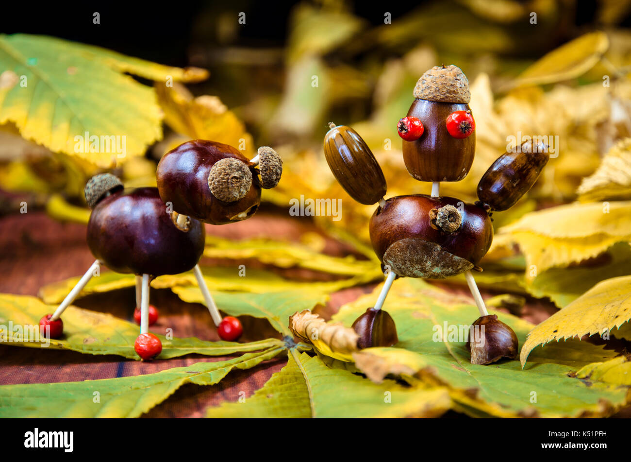 autumn figures made from chestnut fruit with creative concept Stock ...