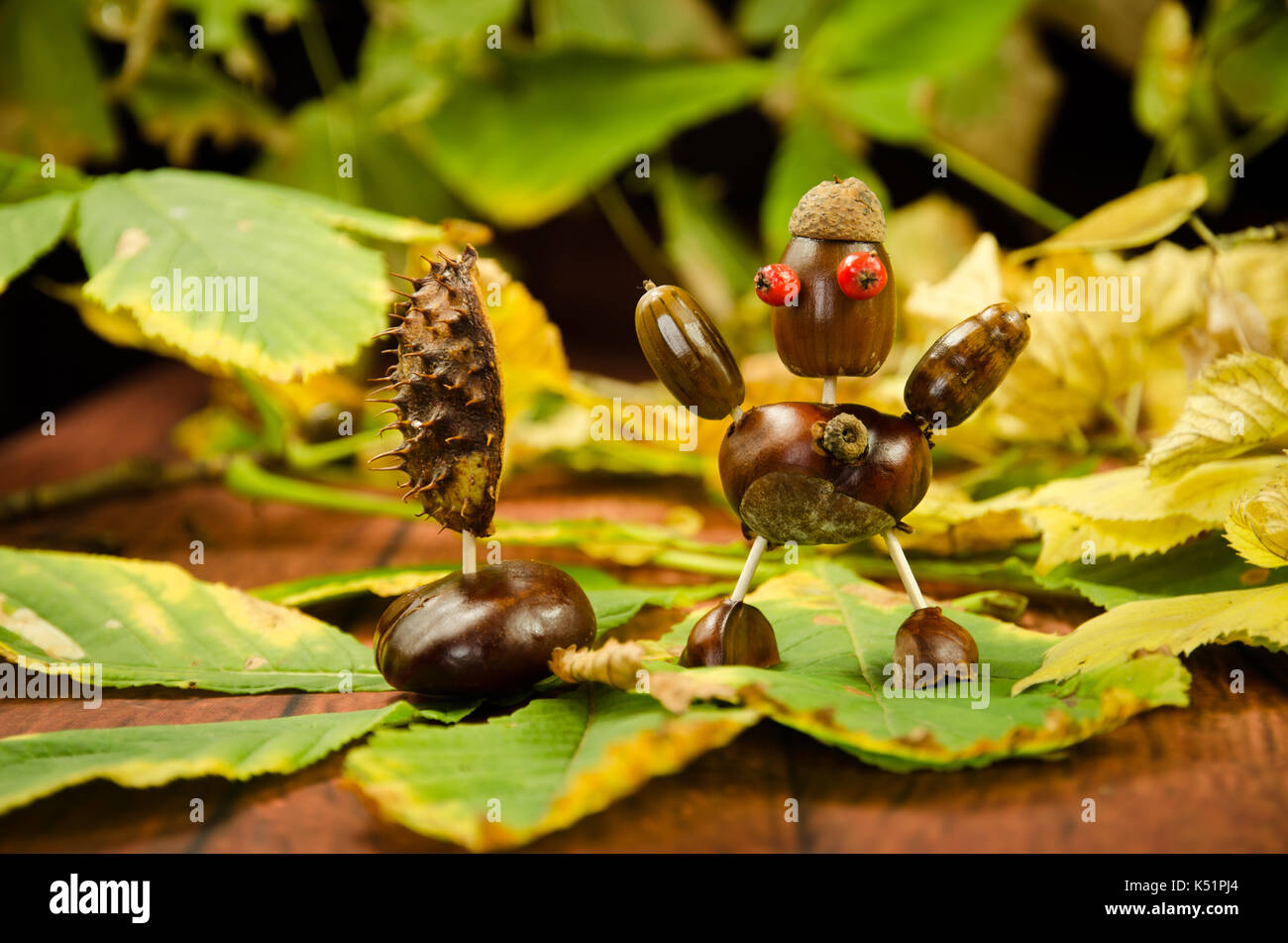 autumn figures made from chestnut fruit with creative concept Stock ...