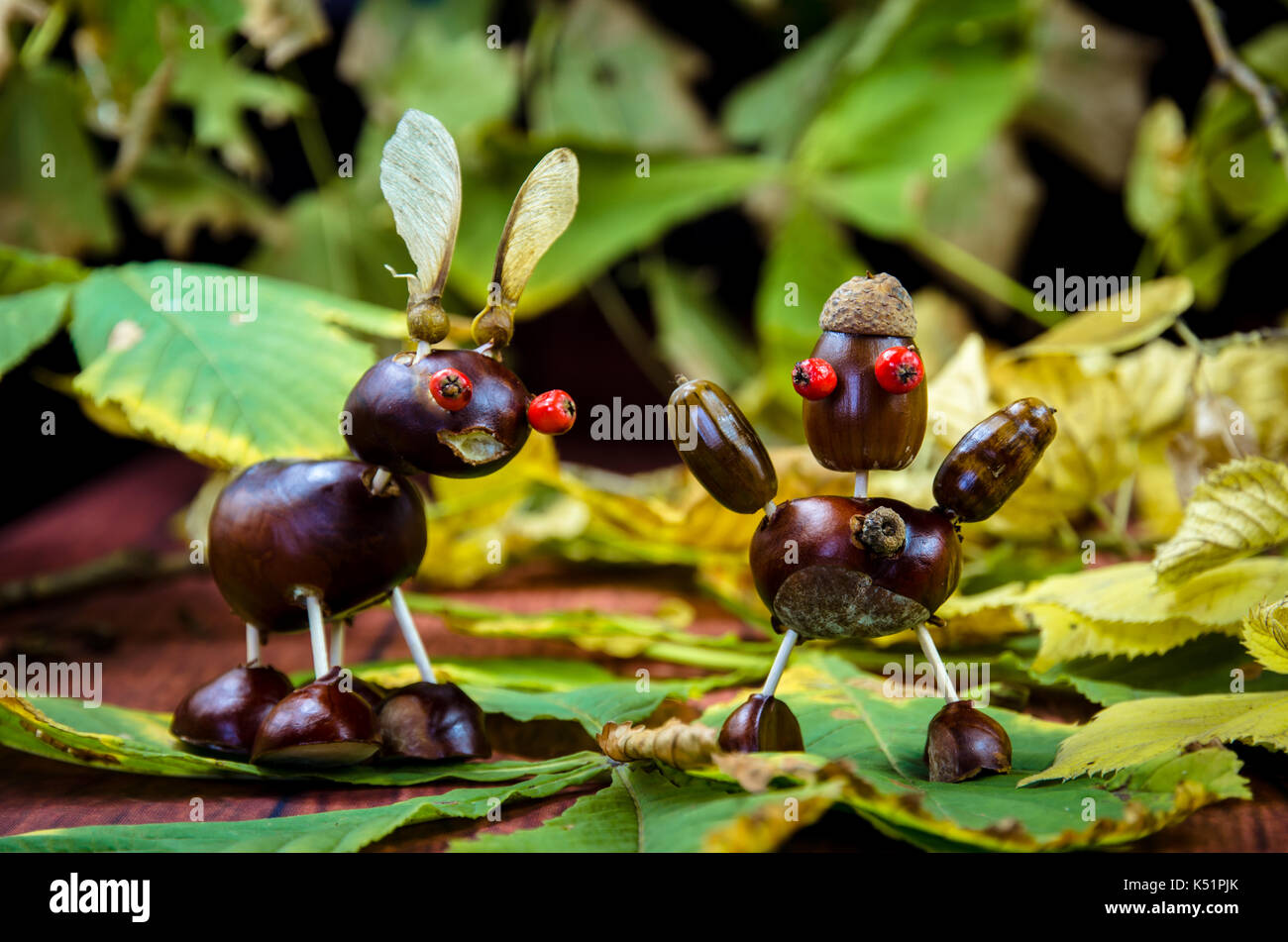 autumn figures made from chestnut fruit with creative concept Stock ...