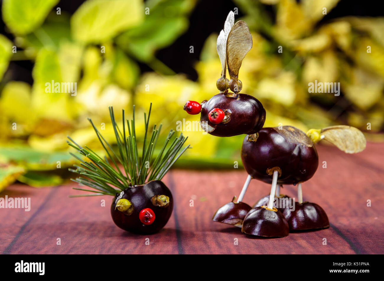 autumn figures made from chestnut fruit with creative concept Stock ...