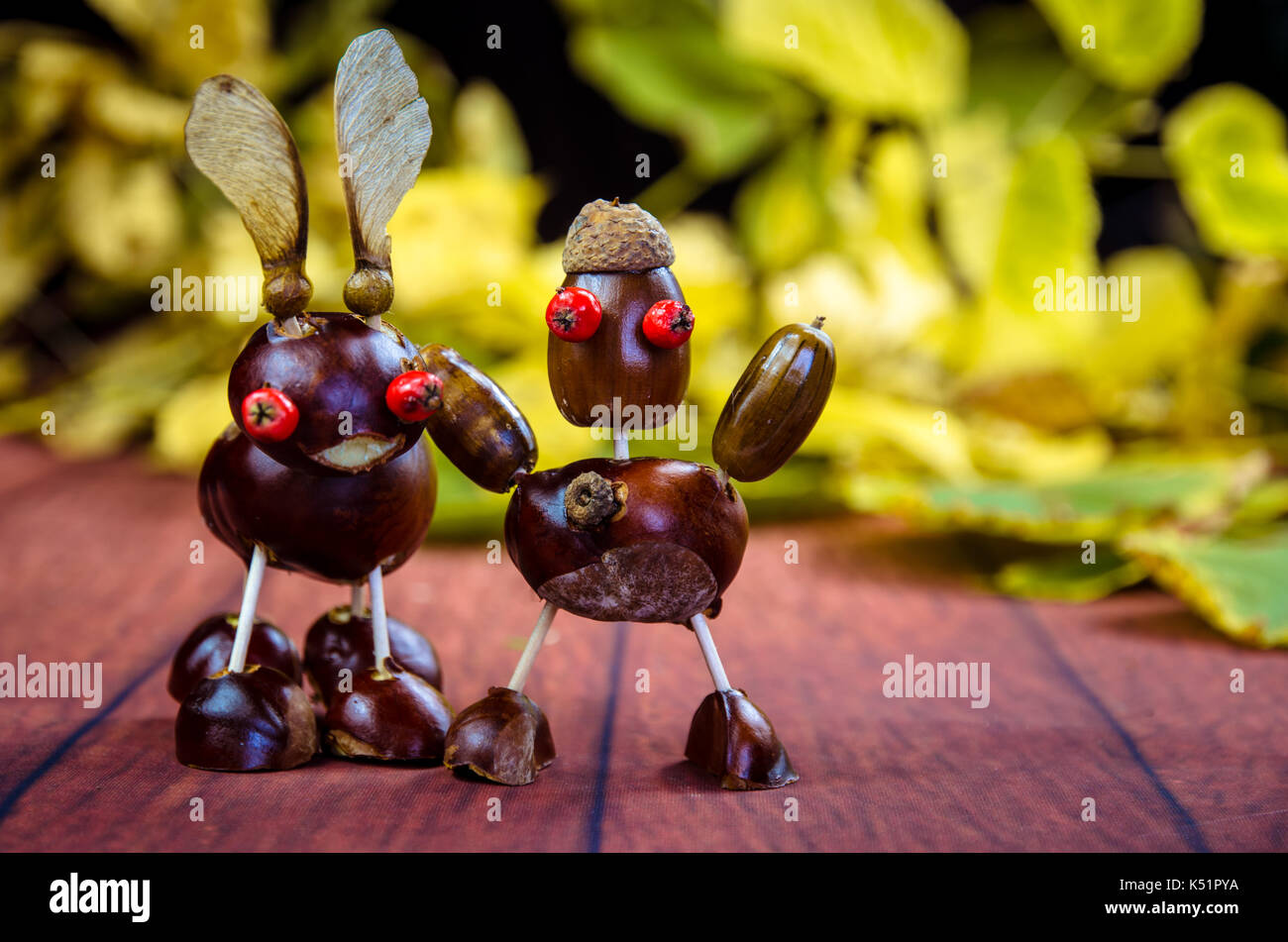 autumn figures made from chestnut fruit with creative concept Stock ...