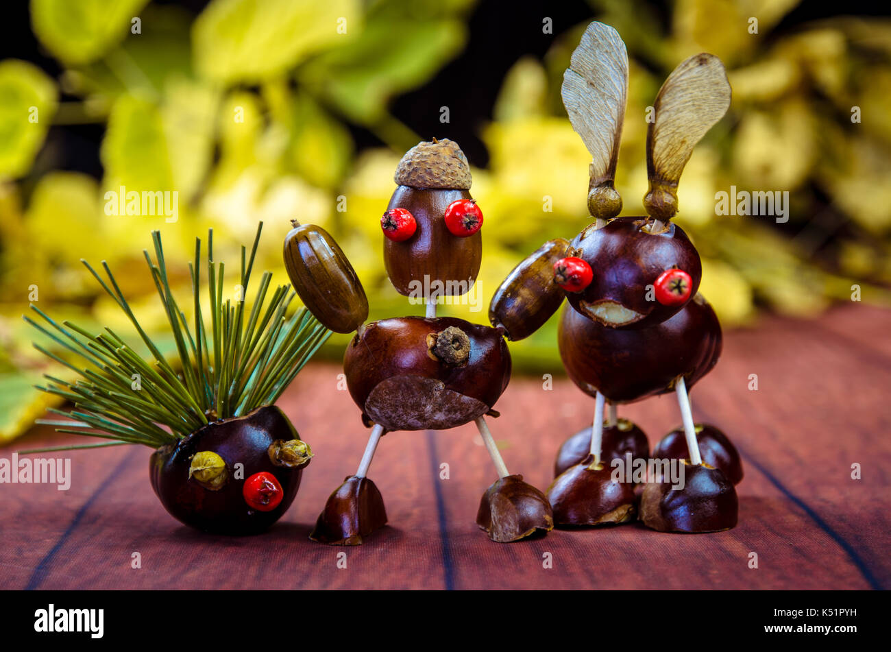 autumn figures made from chestnut fruit with creative concept Stock ...