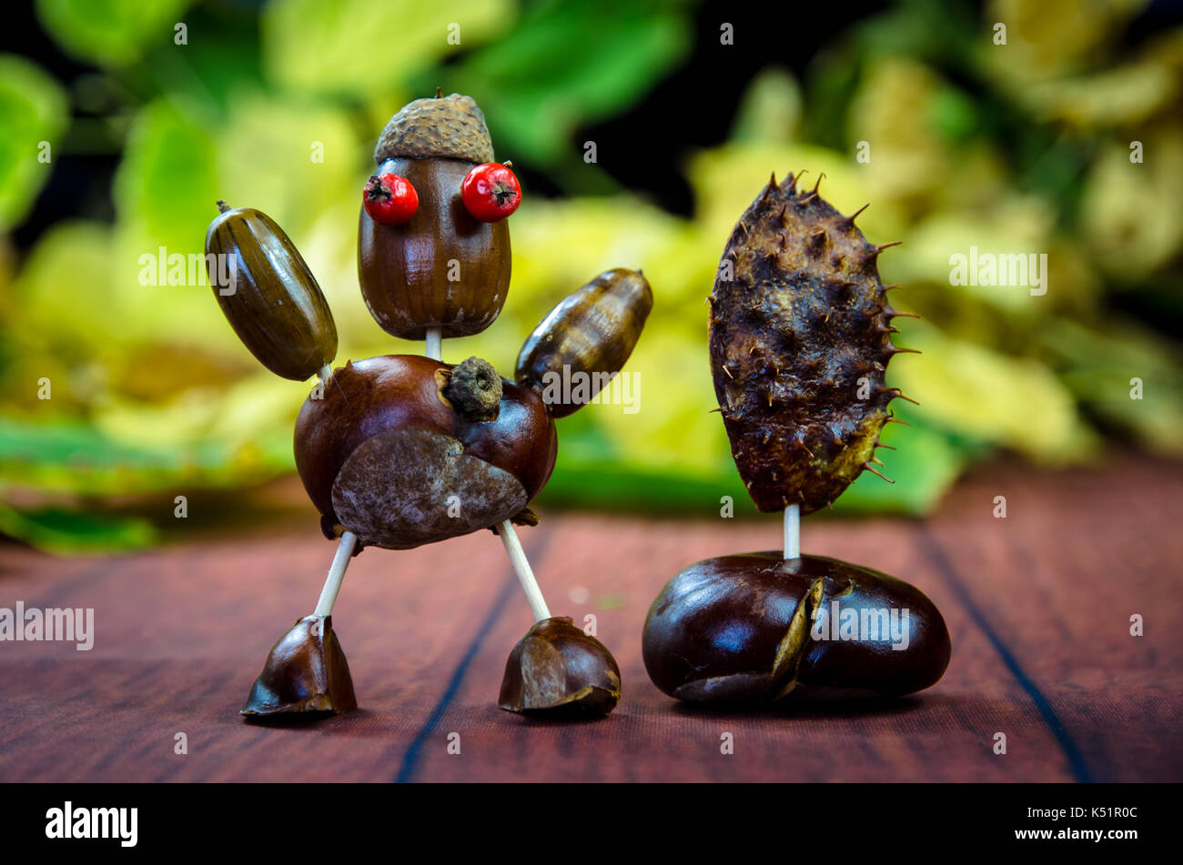autumn figures made from chestnut fruit with creative concept Stock ...