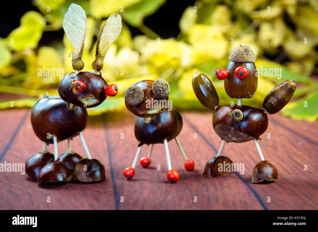 autumn figures made from chestnut fruit with creative concept Stock ...
