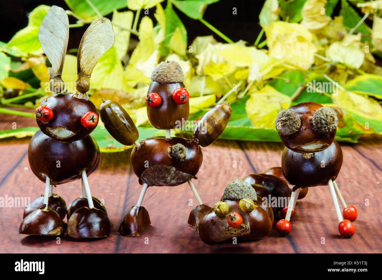 autumn figures made from chestnut fruit with creative concept Stock ...