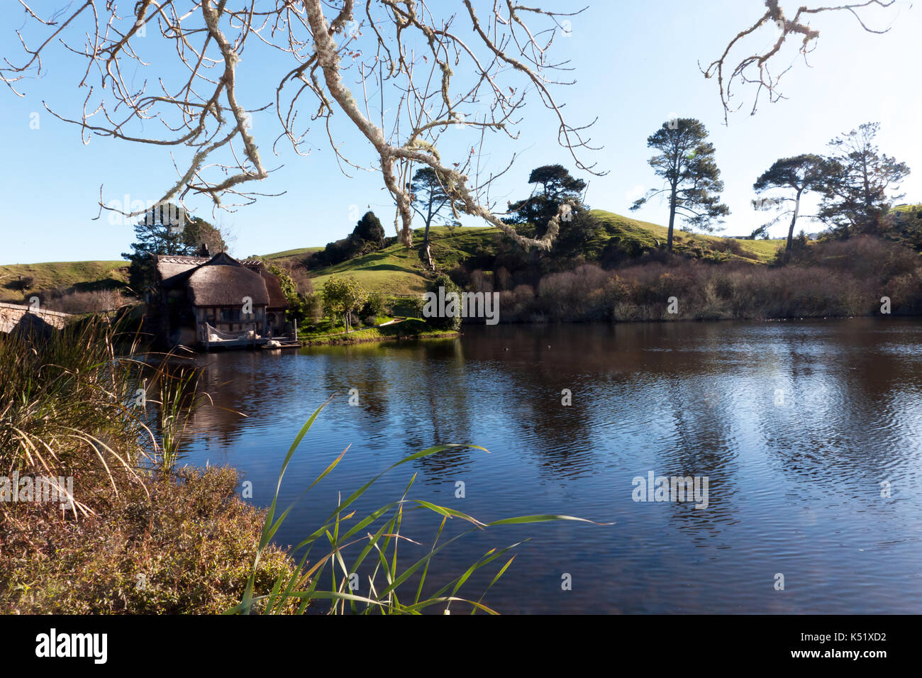 View of the Stone Bridge and Mill, on the Hobbiton Movie Set, Matamata ...