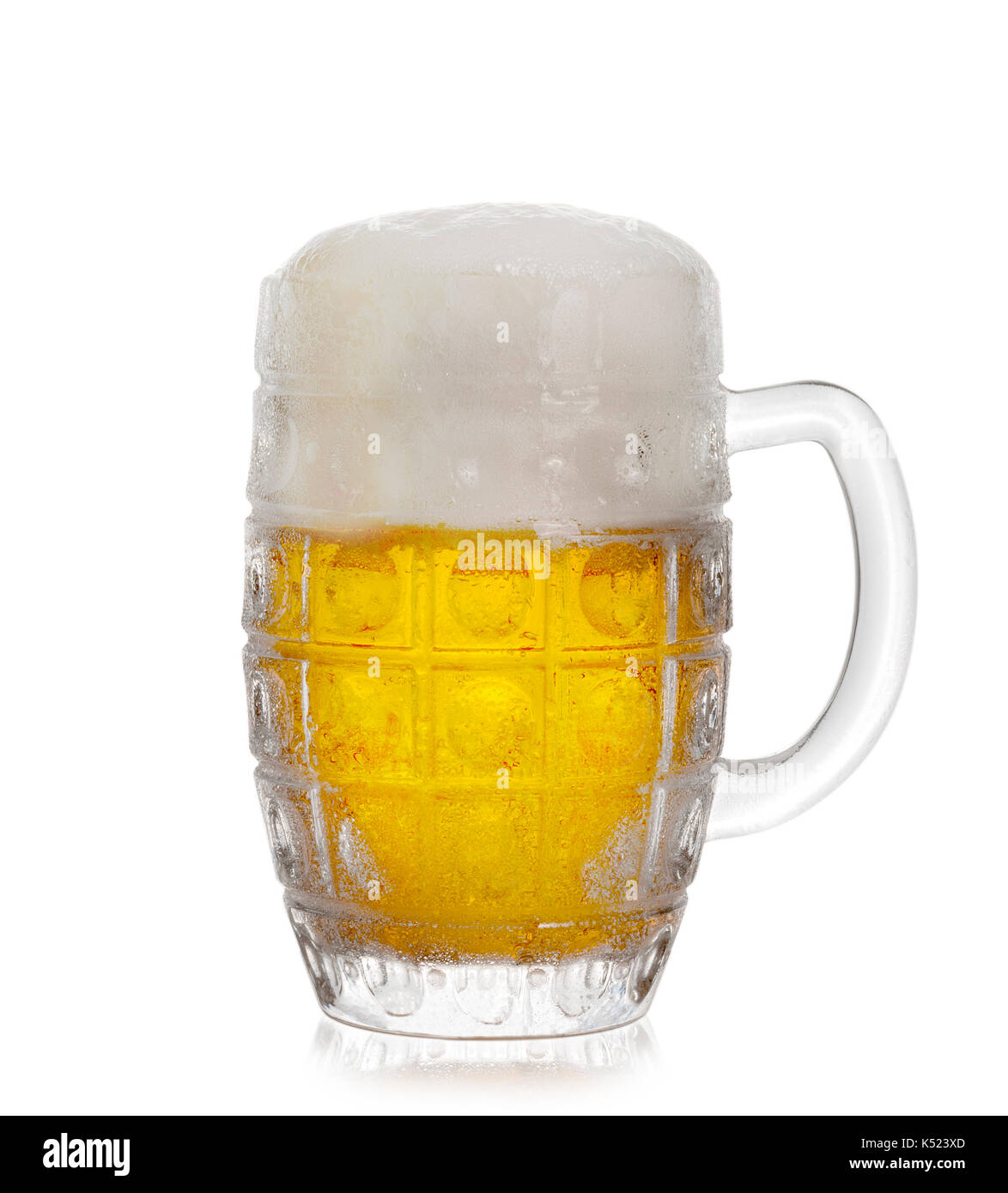 A glass of frothy beer on a white background Stock Photo - Alamy