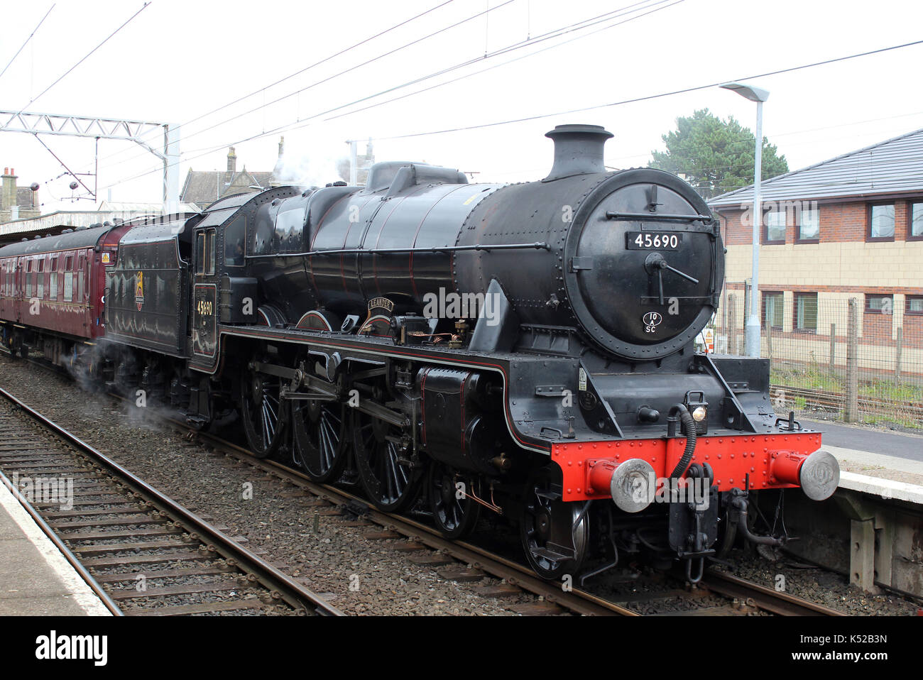 Jubilee class steam locomotive number 45690 named Leander in Carnforth ...