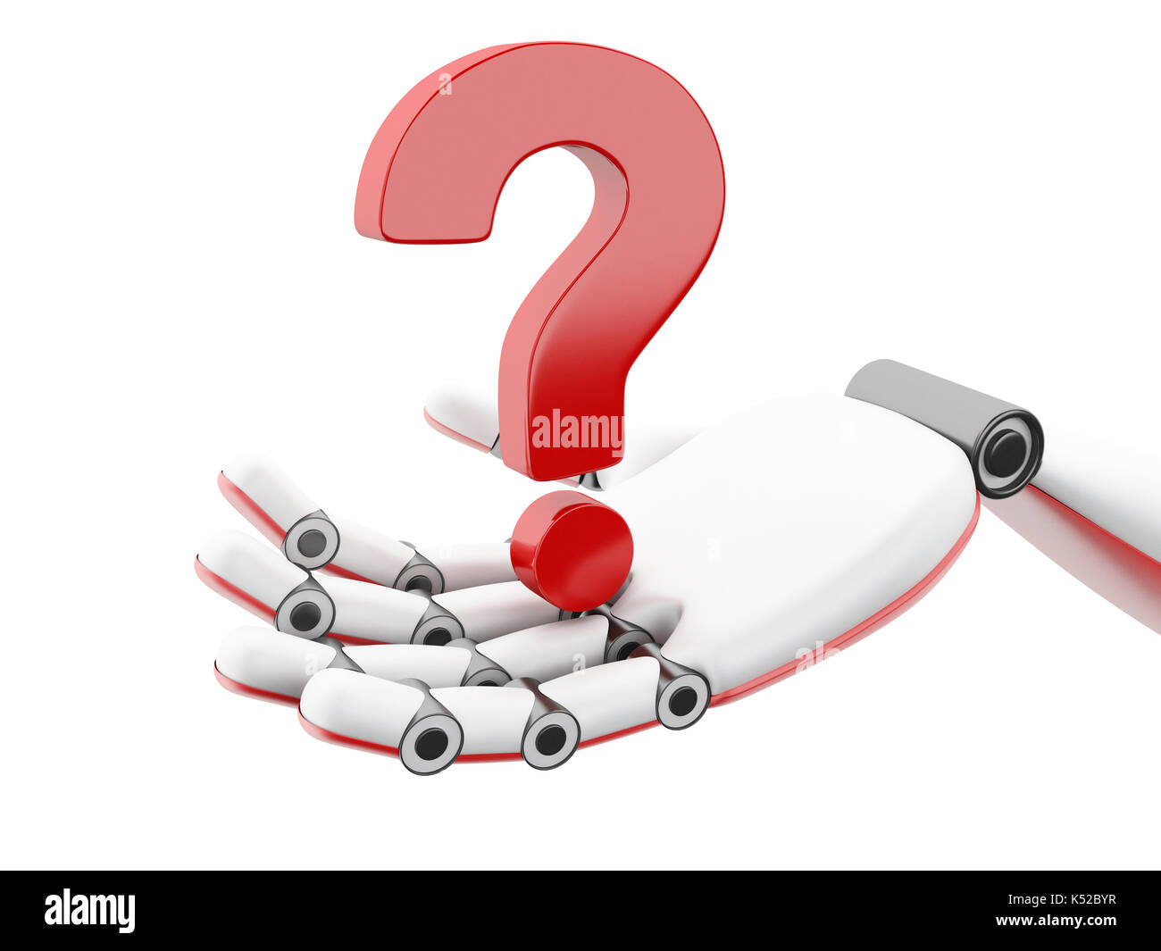 3d illustration. Robotic hand showing question mark. Isolated white ...