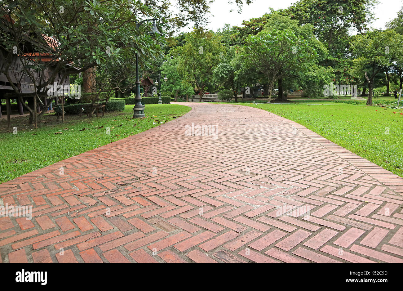 Terracotta Brick Paver Walkway in the Vibrant Green Garden in Thailand ...