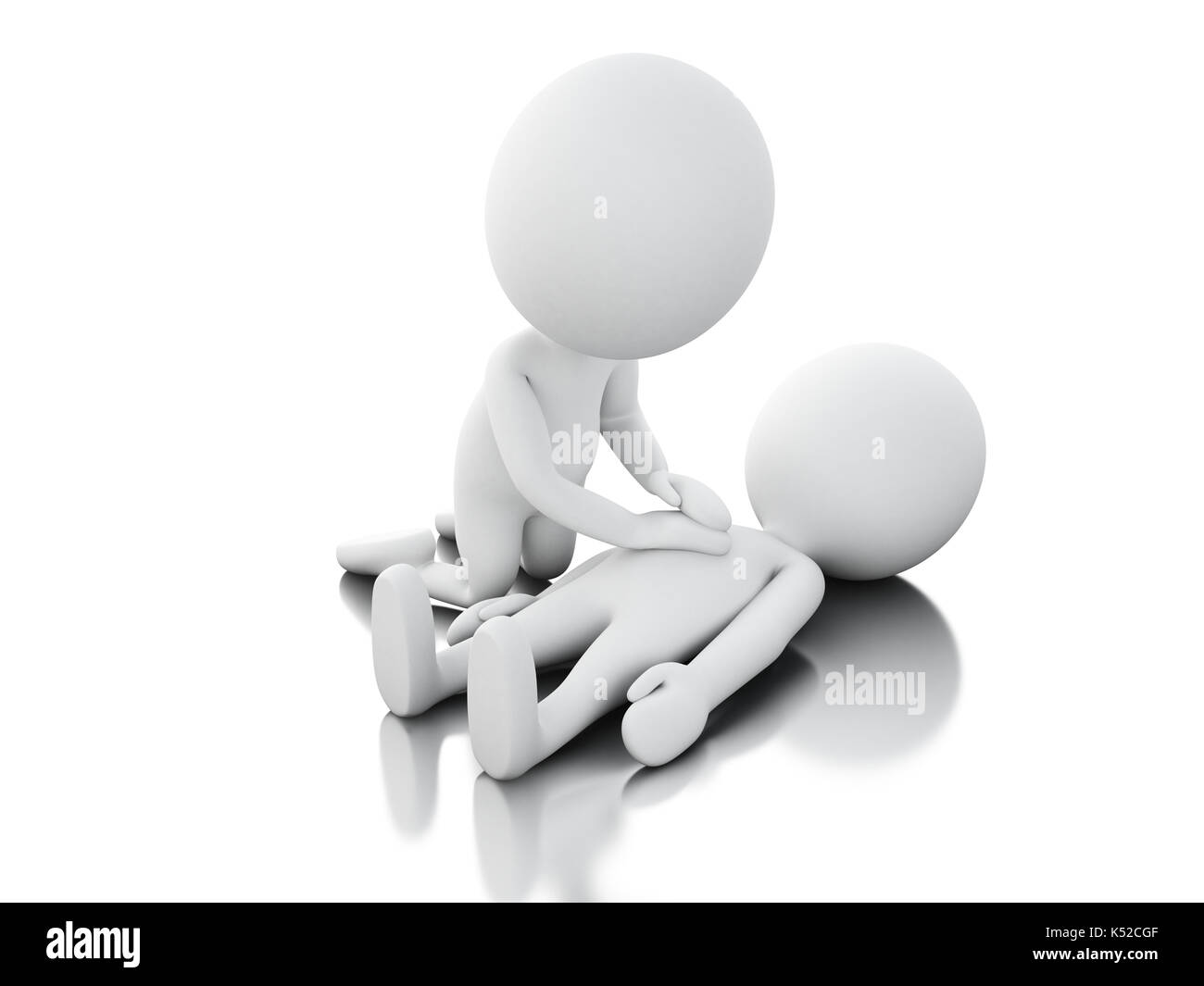 3d illustration. White people providing CPR first aid. Isolated white ...