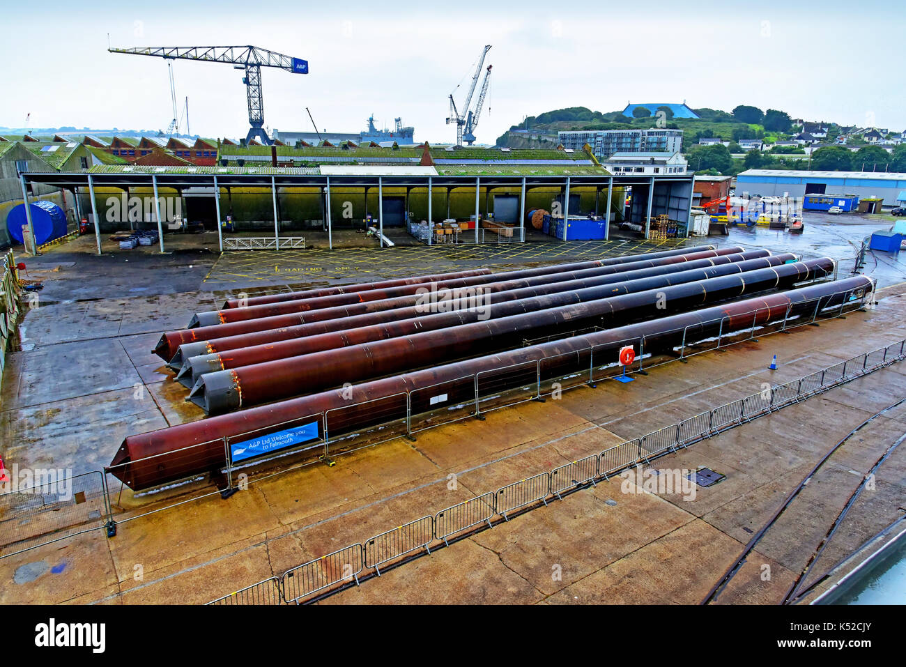 Falmouth Cornwall A&P shipyard area and steel oil pipelines Stock Photo ...
