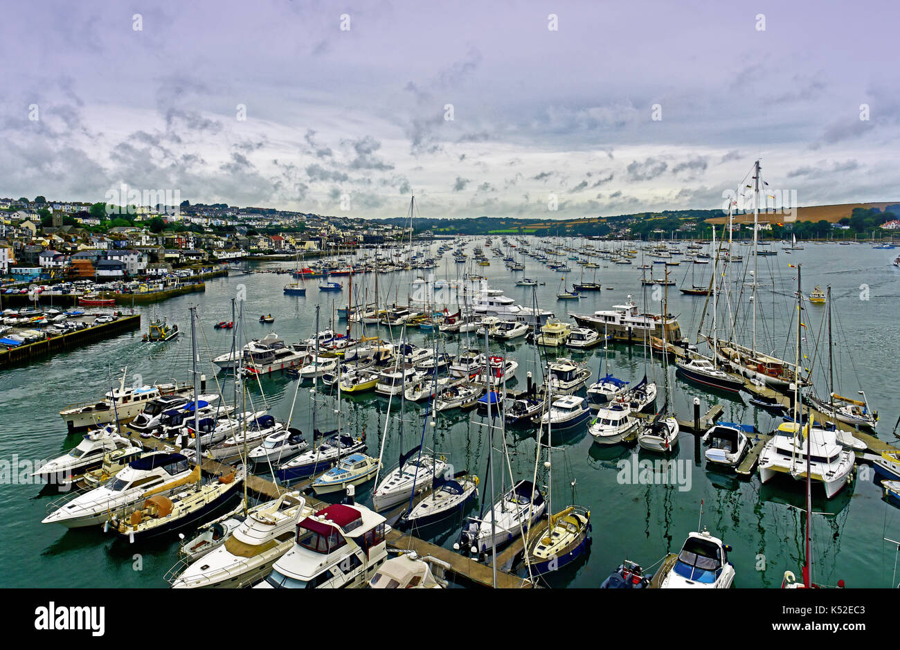 Falmouth Cornwall outer harbour marina yachts and boats next to the National Maritime Museum ...