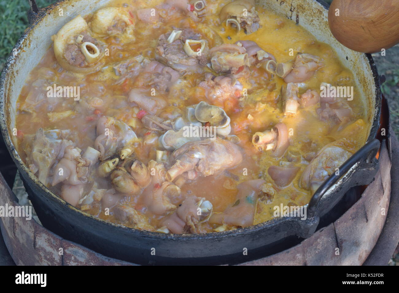 Wooden spoon mixing a pot of stew Stock Photo - Alamy