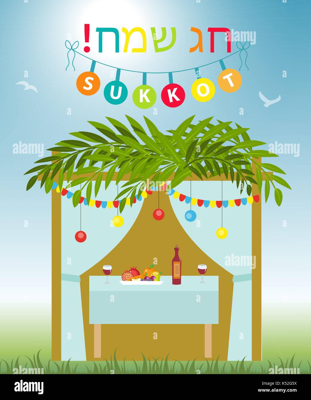 Greeting card Happy Sukkot with Sukkah. Template for a poster, flyer ...
