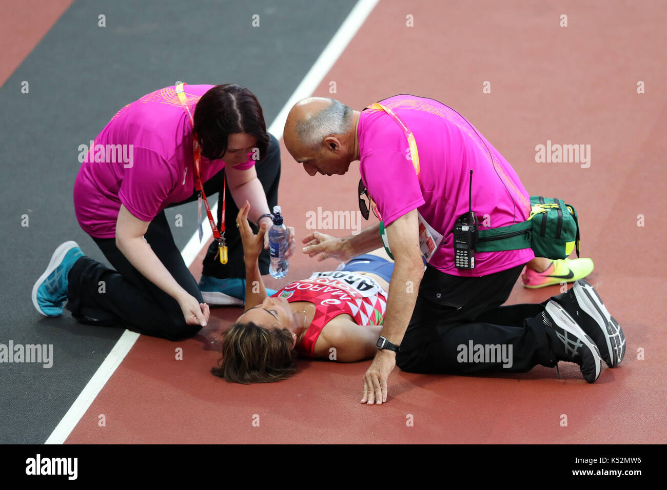 Rababe ARAFI (Morocco) receiving medical treatment after competing in ...