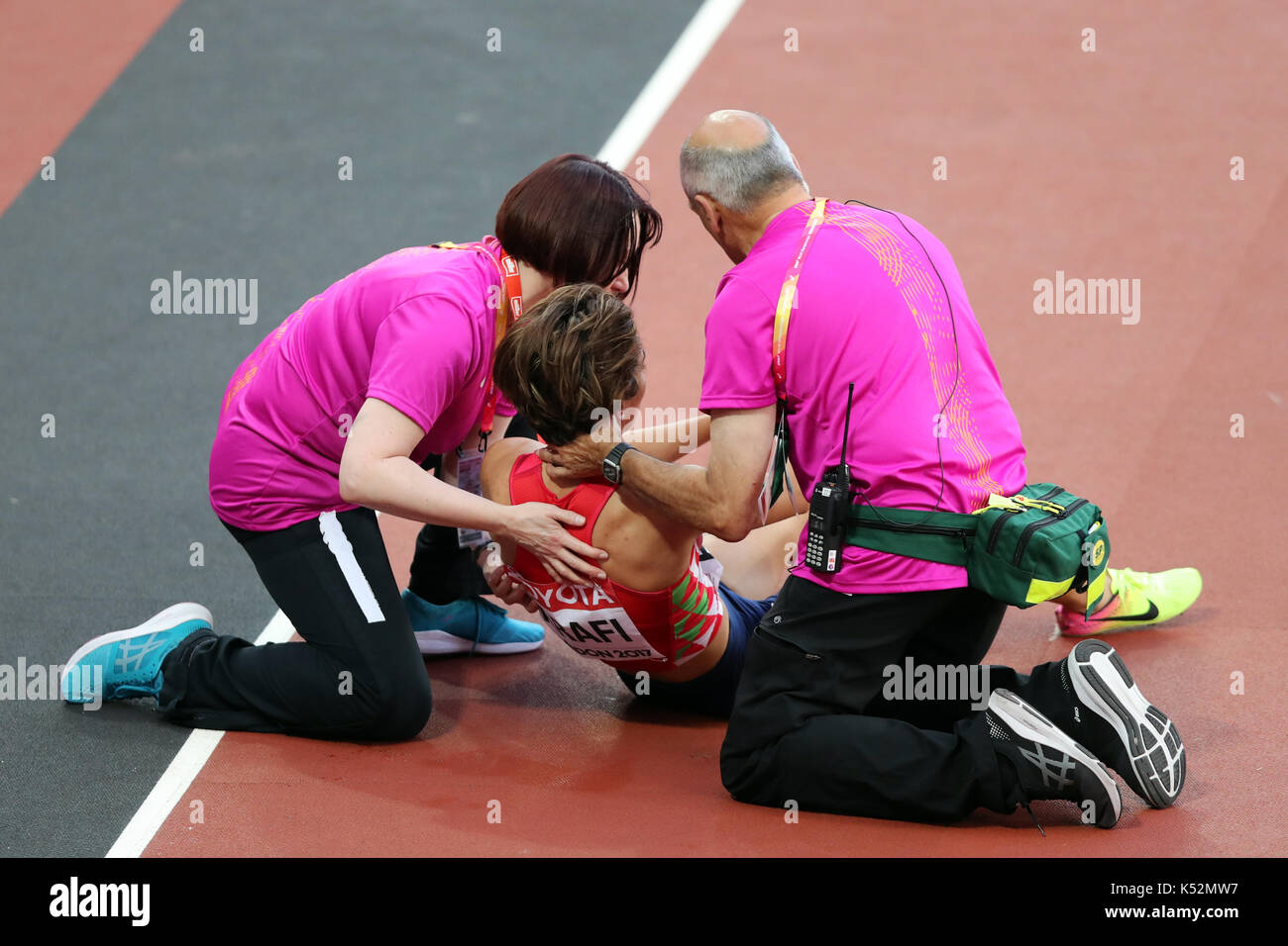 Rababe ARAFI (Morocco) receiving medical treatment after competing in ...