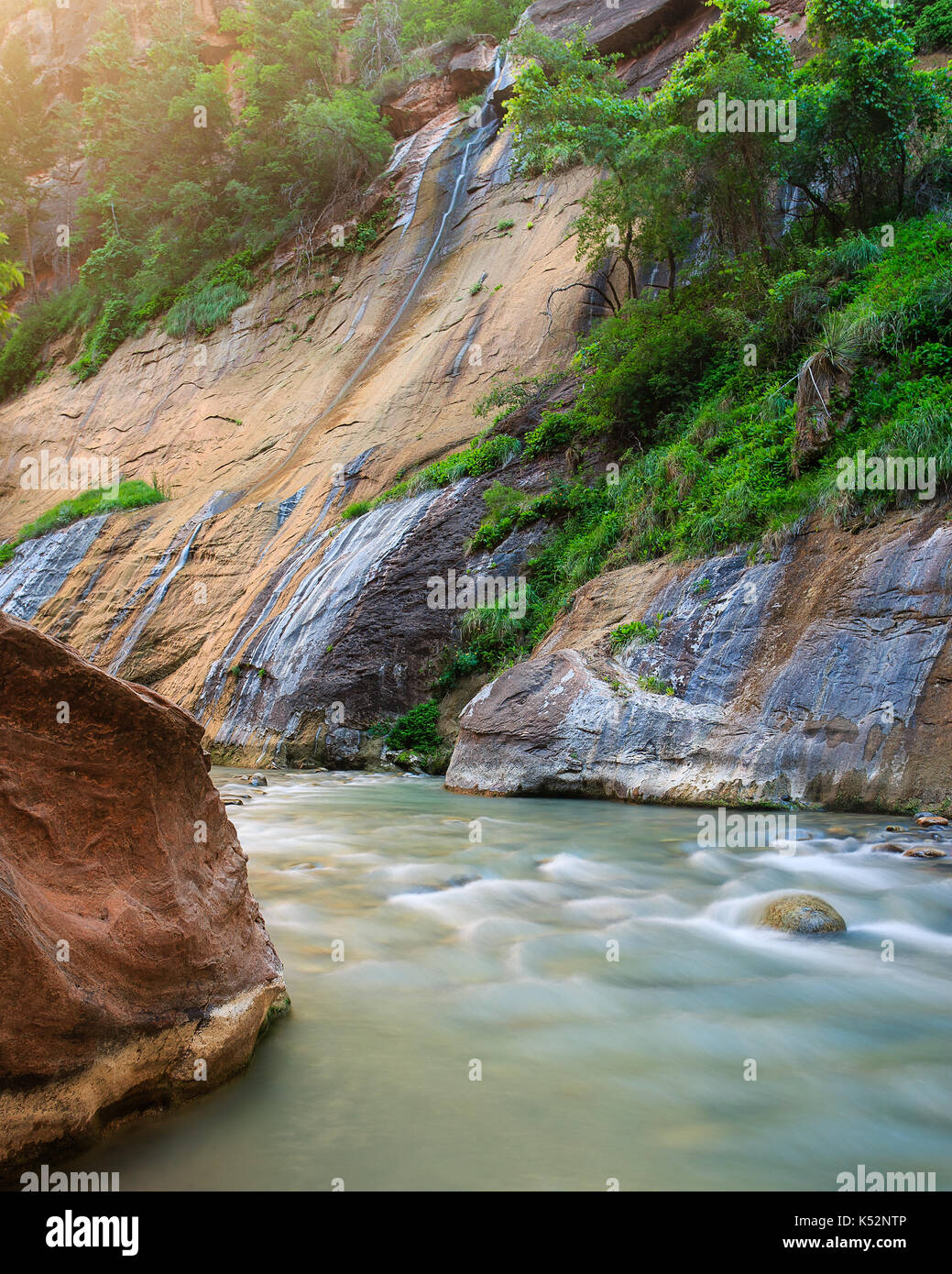 The Narrows, Zion National Park. Fast moving stream, through a slot ...