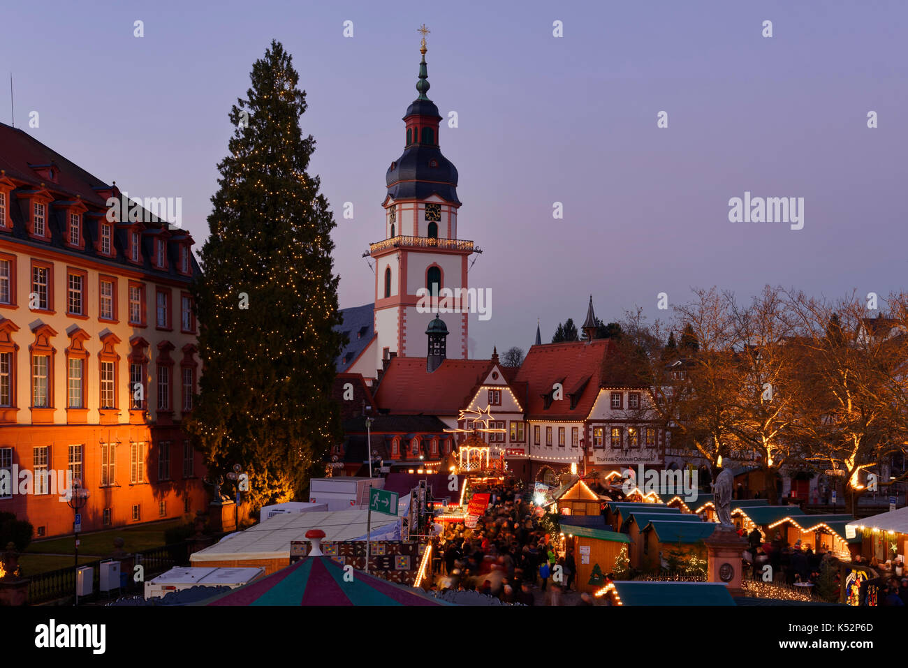 Christmas fair on the market place in Erbach in the Odenwald, with ...
