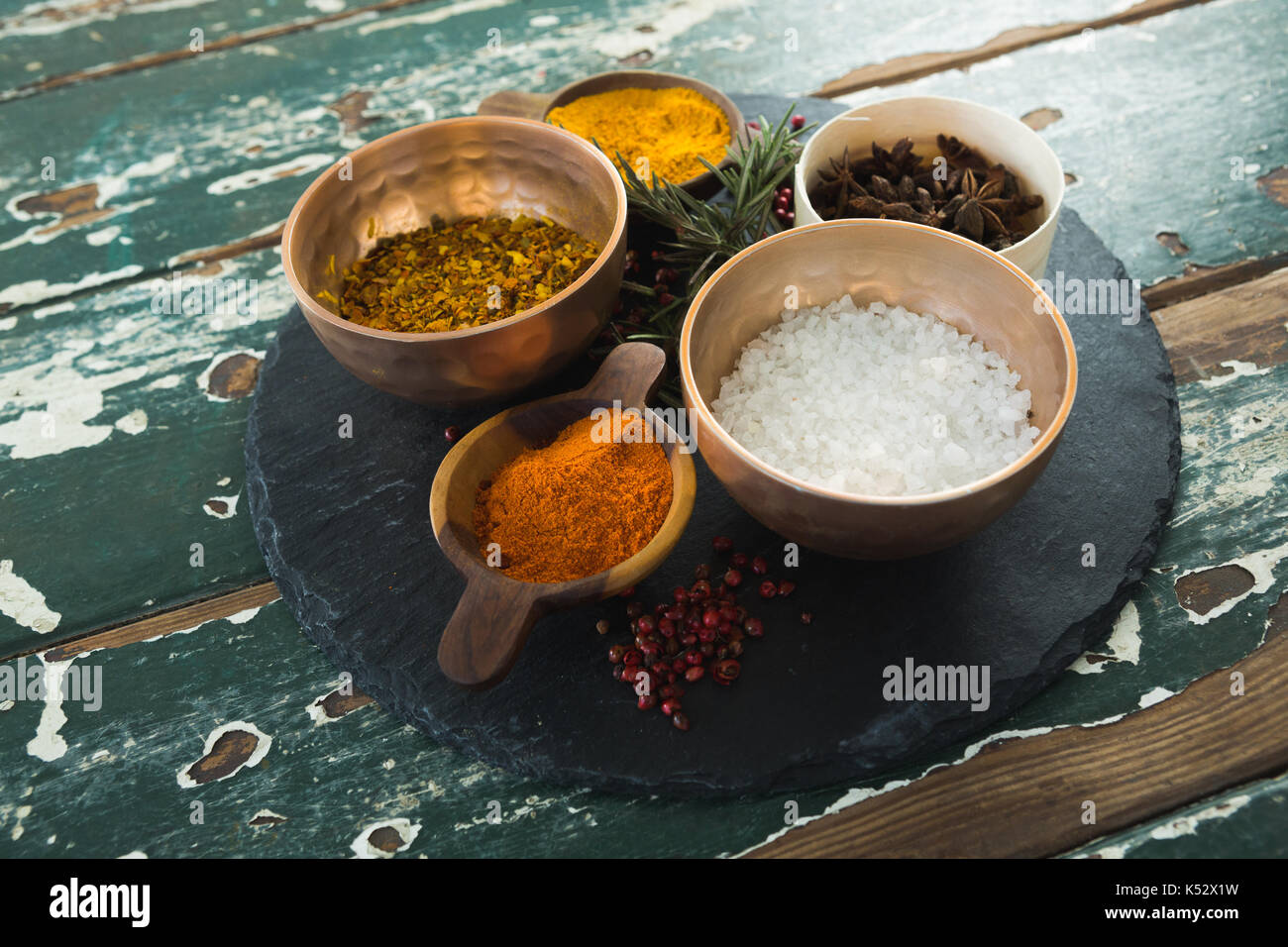 Overhead of various spices arranged in plate Stock Photo - Alamy