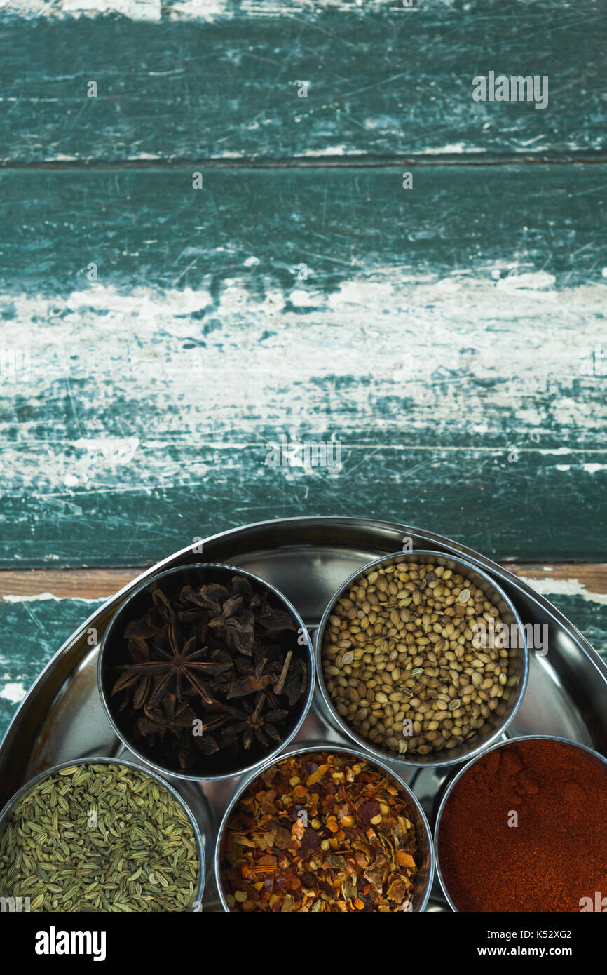Overhead of typical spice box with multiple containers Stock Photo - Alamy