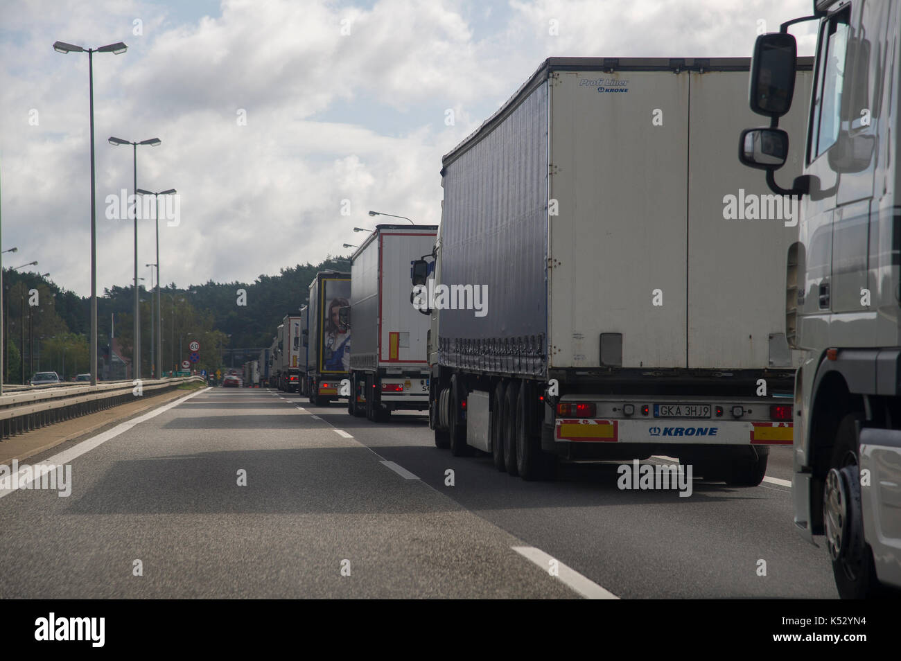 Line of trucks on German Polish border on Bundesautobahn 12 in ...
