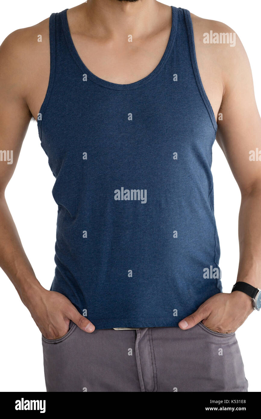 Mid-section of man posing against white background Stock Photo - Alamy