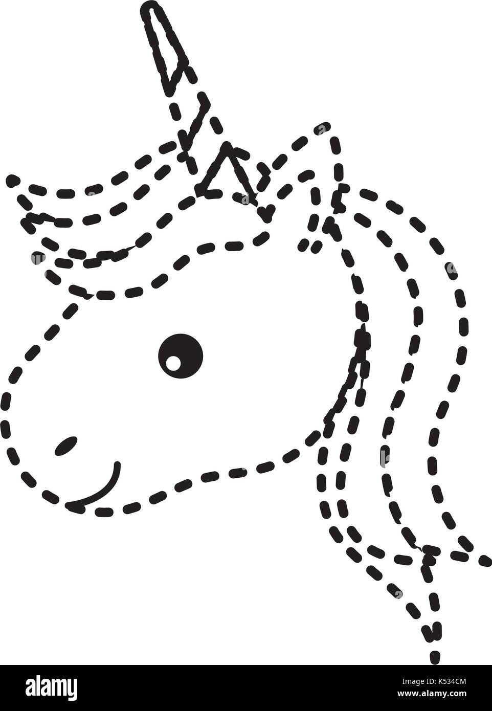dotted shape cute unicorn head with horn and hairstyle Stock Vector ...