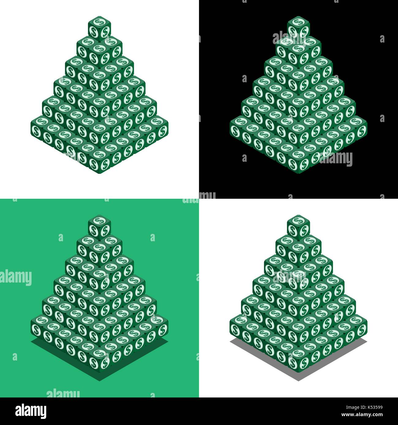 Pyramid of the cubes with dollar logo in isometric view, money pyramid ...