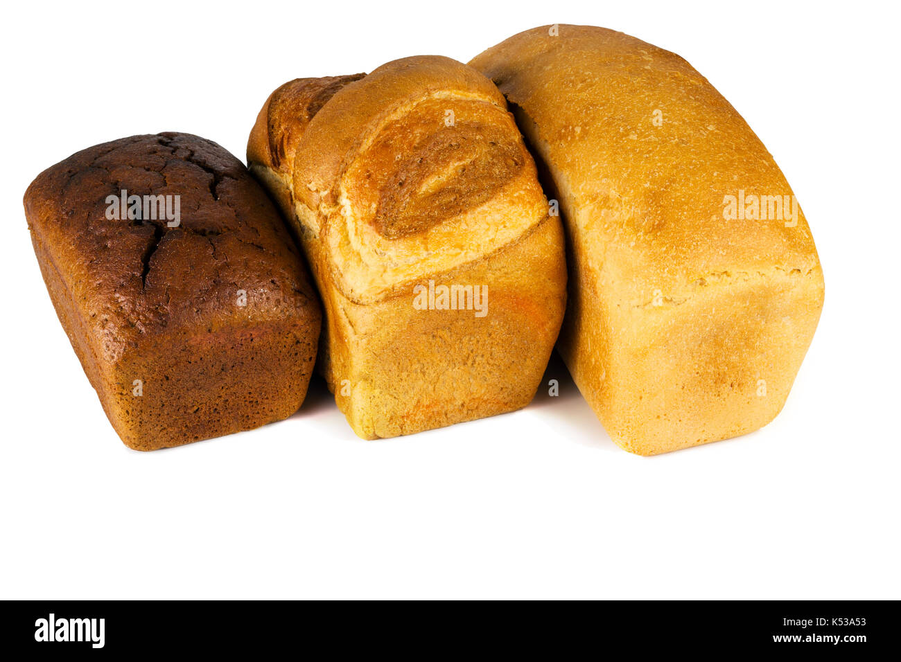 Three different types of bread on white background Stock Photo - Alamy