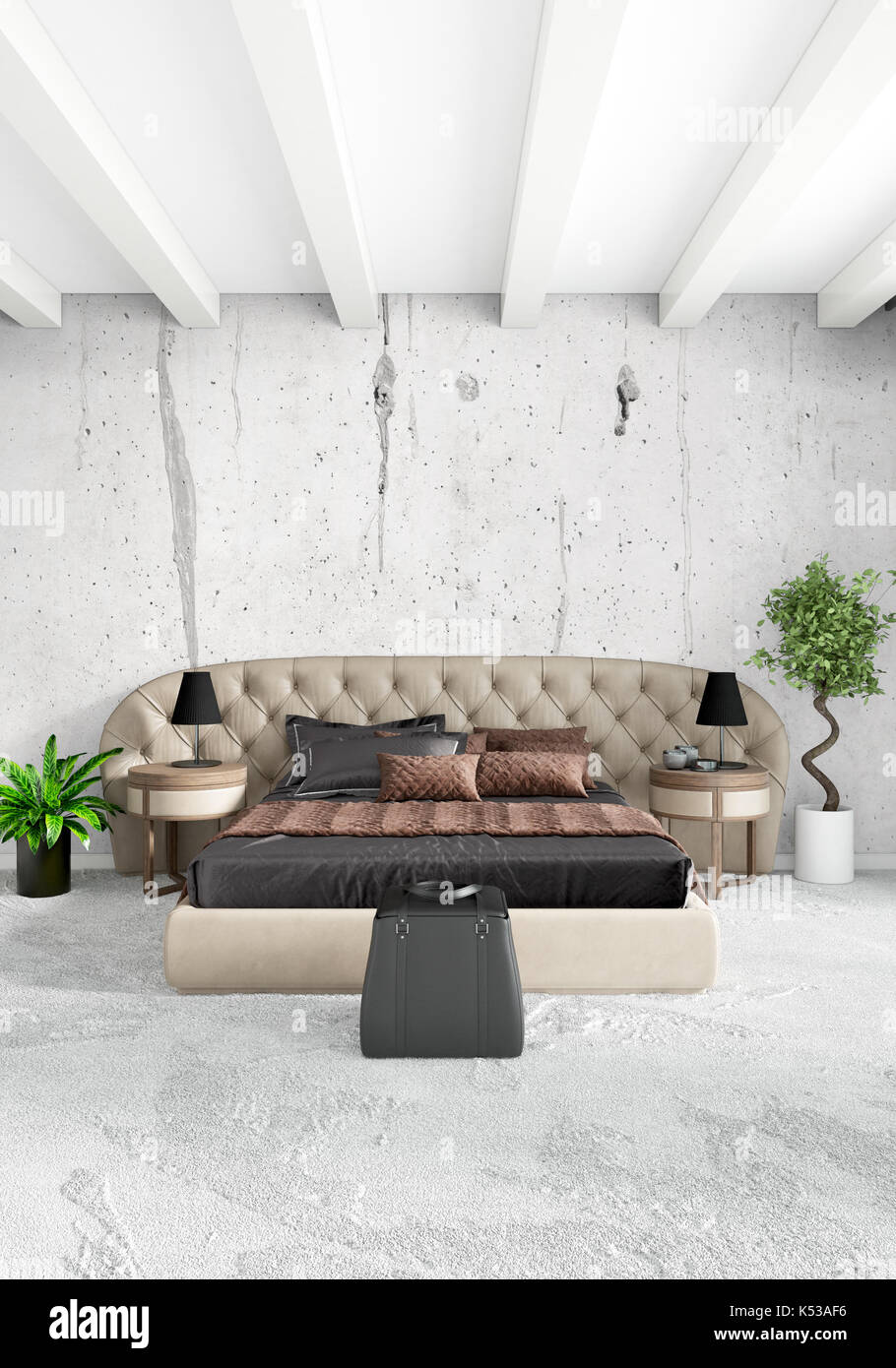 Vertical Bedroom Minimal or Loft style Interior Design. 3D Rendering ...