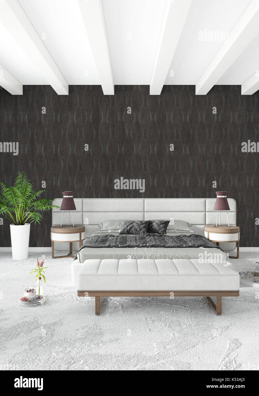 Vertical Bedroom Minimal or Loft style Interior Design. 3D Rendering ...