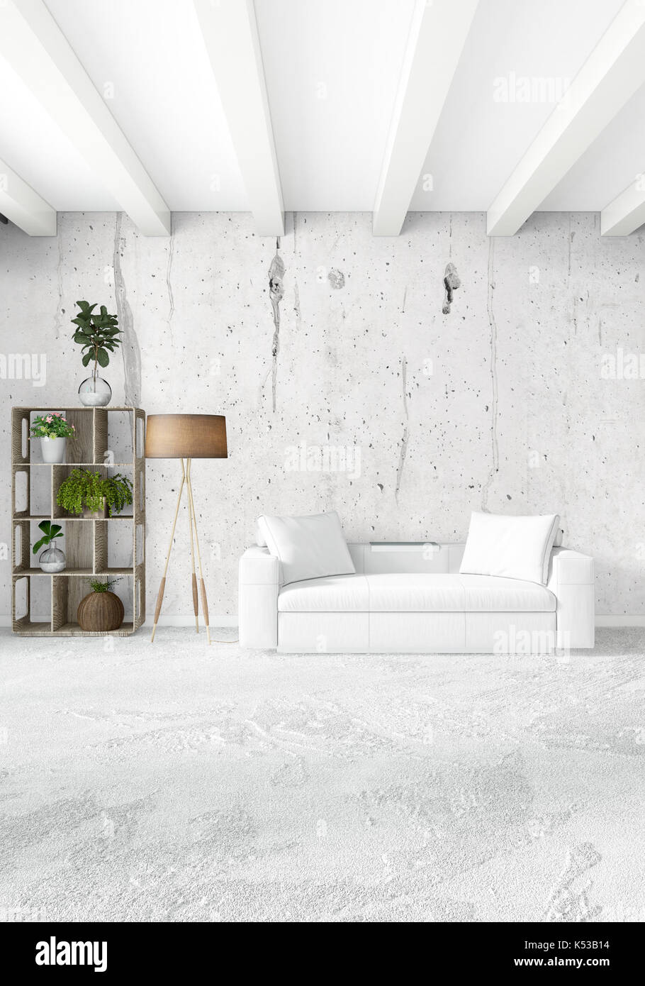 Vertical Bedroom Minimal or Loft style Interior Design. 3D Rendering ...