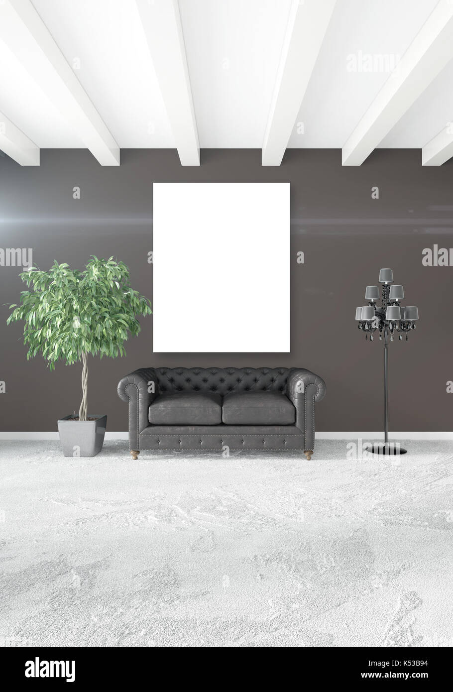 Vertical Bedroom Minimal or Loft style Interior Design. 3D Rendering ...