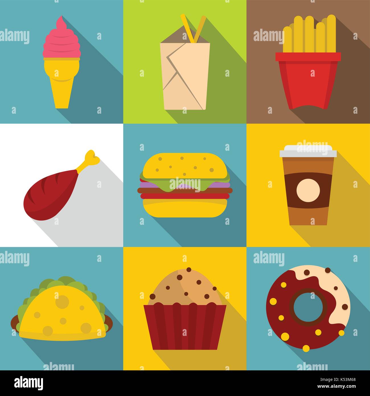 Unhealthy food icon set, flat style Stock Vector Image & Art - Alamy