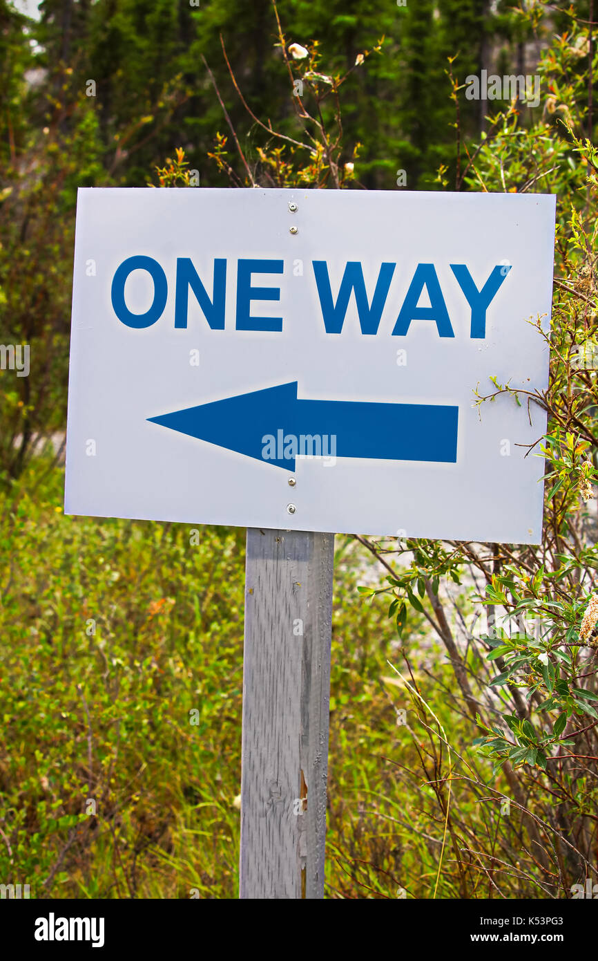A one way sign with an direction arrow Stock Photo - Alamy