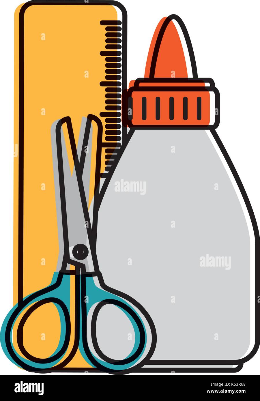 glue bottle with rule and scissors vector illustration design Stock ...