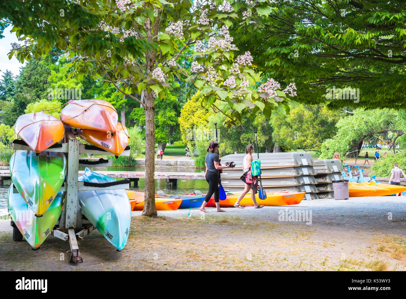 Two Girls Walking with Stand Up Paddle Boarding Paddles Walking Past ...