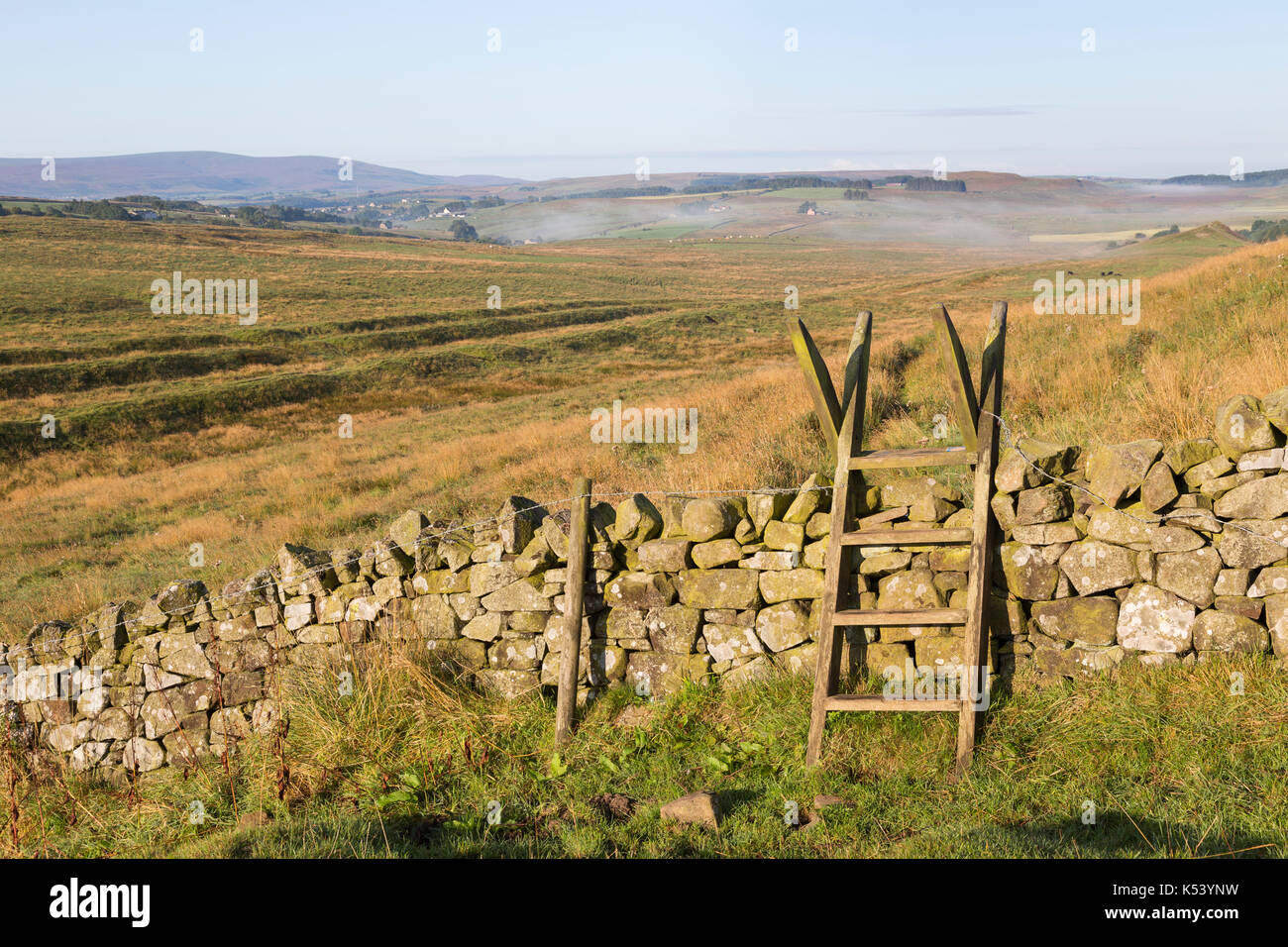 Hadrian's Wall, Northumberland - looking west over the Vallum, and a ...