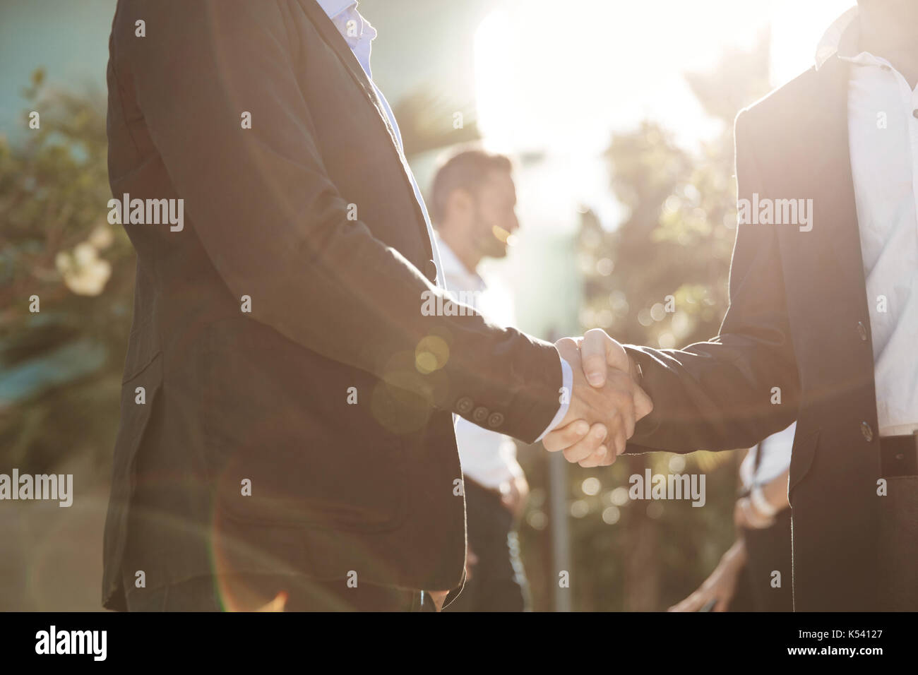 Cropped portrait of businessmen shaking hands outside Stock Photo - Alamy
