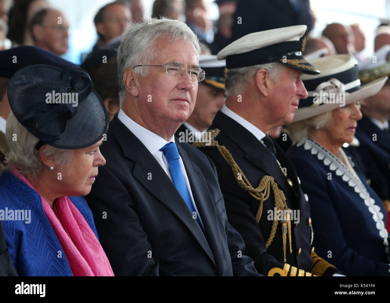 (Left-right) Lady Wendy Fallon, Defence Secretary Sir Michael Fallon ...