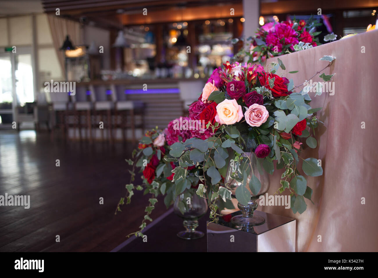 Wedding decor. The flowers in the restaurant, table setting Stock Photo ...