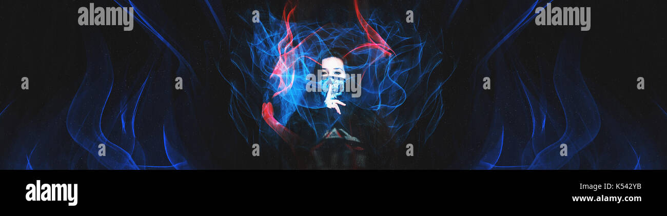 Girl wearing a skull mask with the finger on mouth asking for silence ...