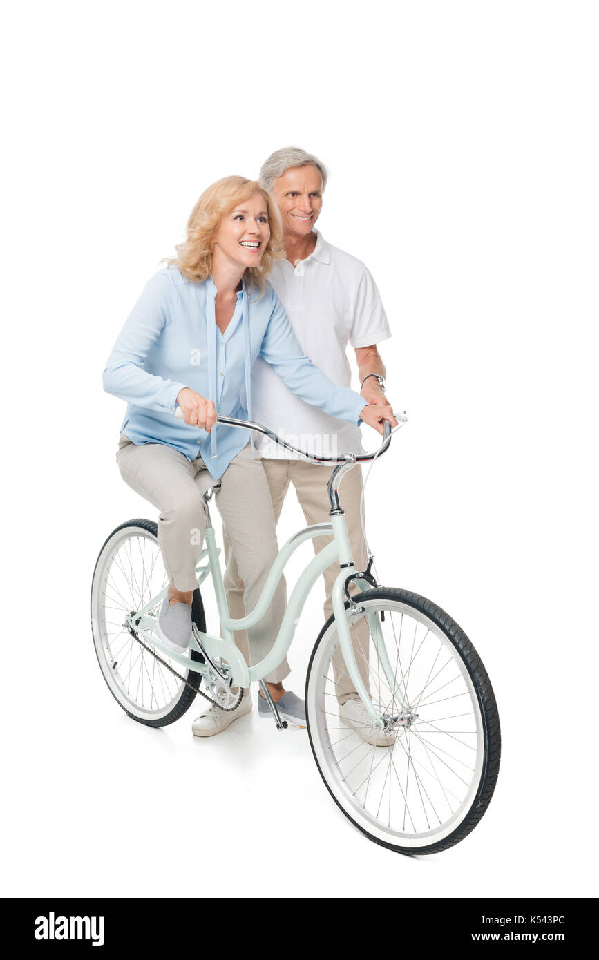 Portrait woman on bicycle cyclist Cut Out Stock Images & Pictures - Alamy