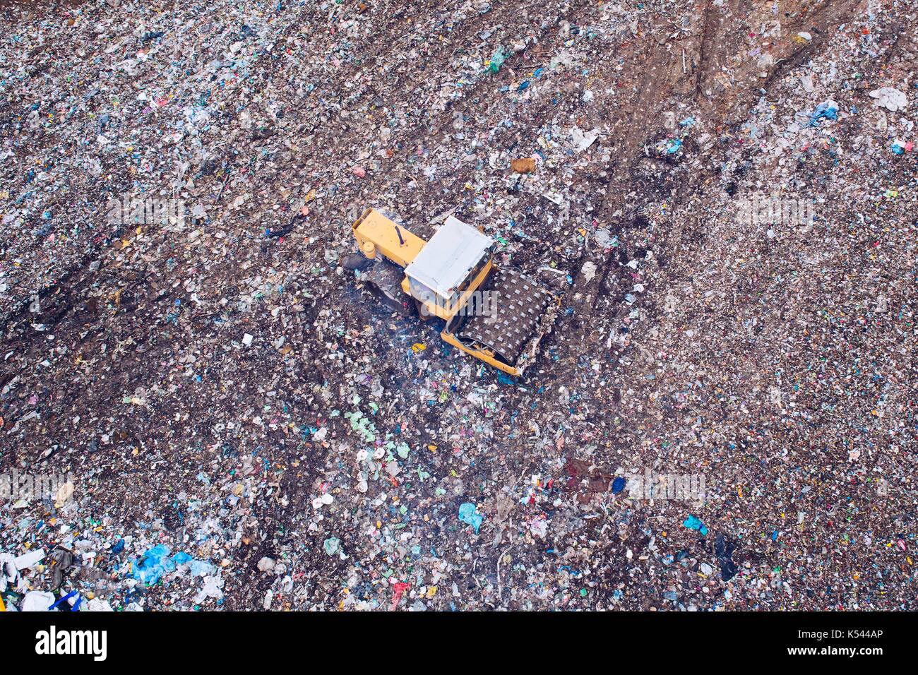 Aerial view of landfill. Waste, consumerism and contamination concept ...