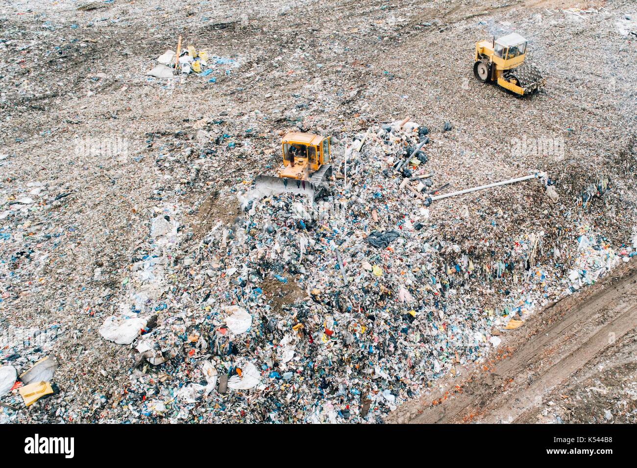 Aerial view of landfill. Waste, consumerism and contamination concept ...