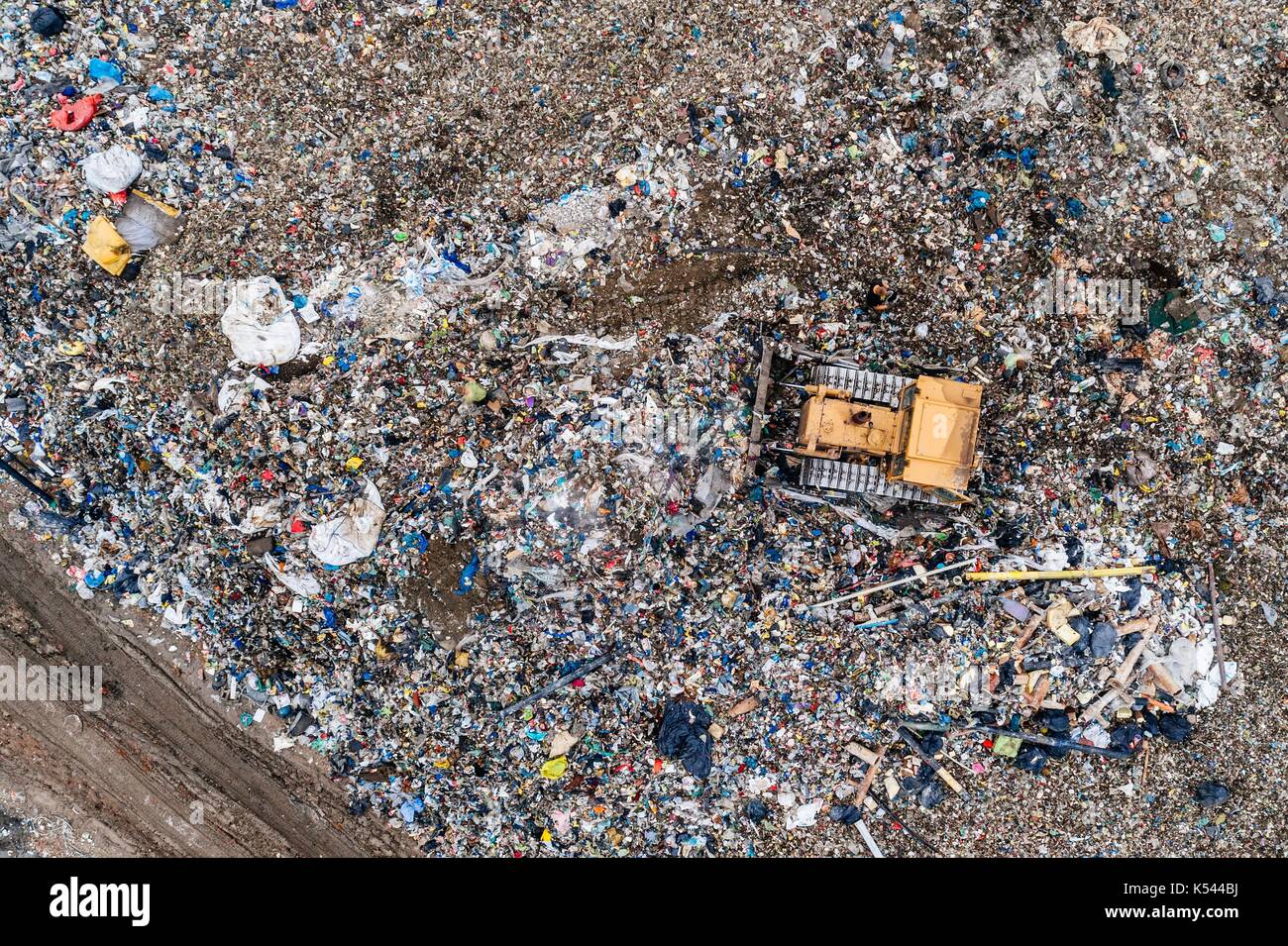 Aerial view of landfill. Waste, consumerism and contamination concept ...