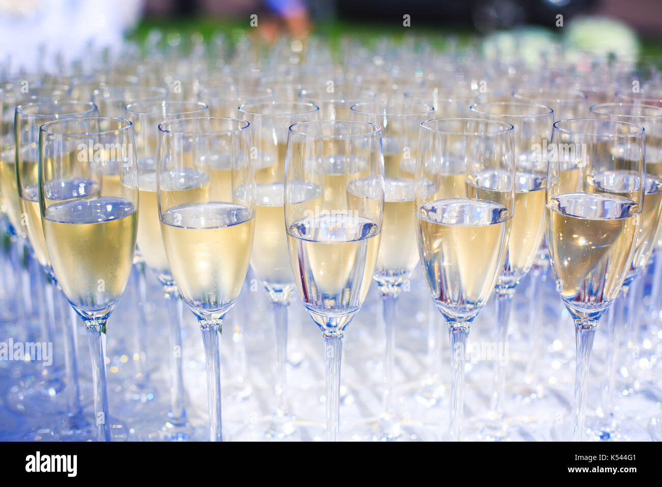 Beautiful line of different coloured alcohol cocktails on a open air ...