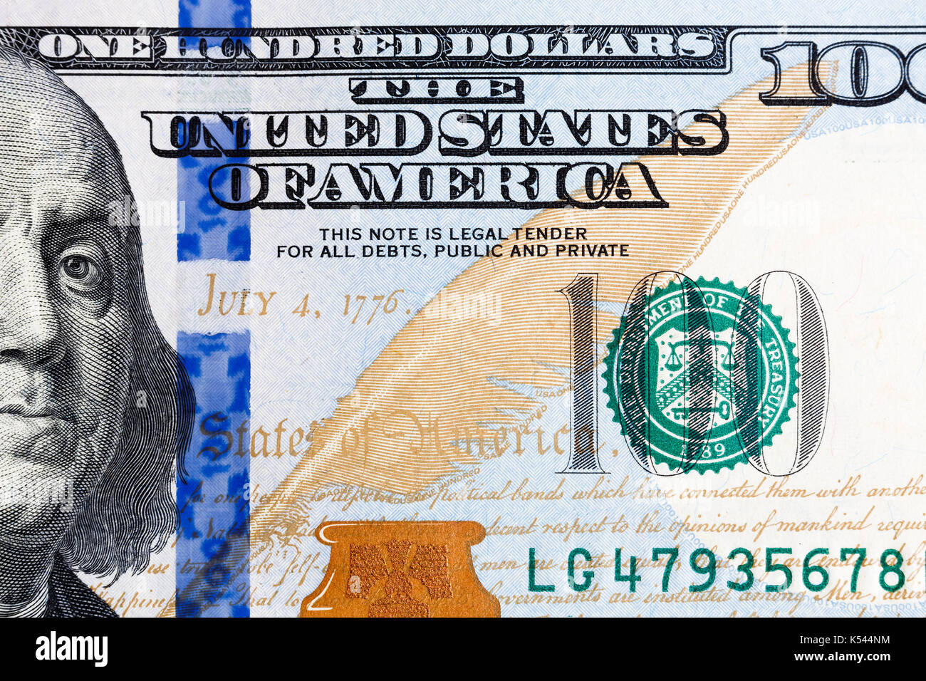 Close up of new hundred dollar bill. High quality texture on macro ...